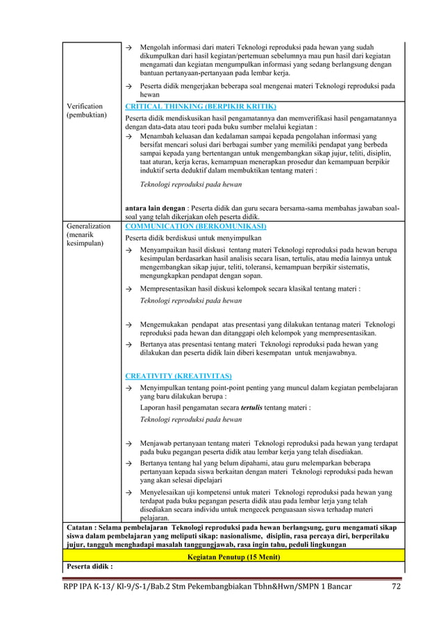 RPP IPA KELAS 9 Bab.2. Sistem Perkembangbiakan Tumbuhan dan Hewan | PDF