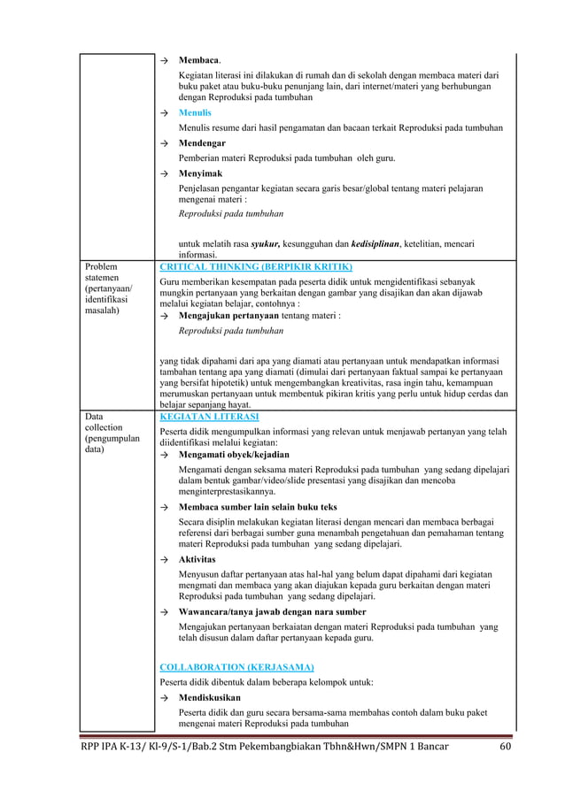 RPP IPA KELAS 9 Bab.2. Sistem Perkembangbiakan Tumbuhan dan Hewan | PDF