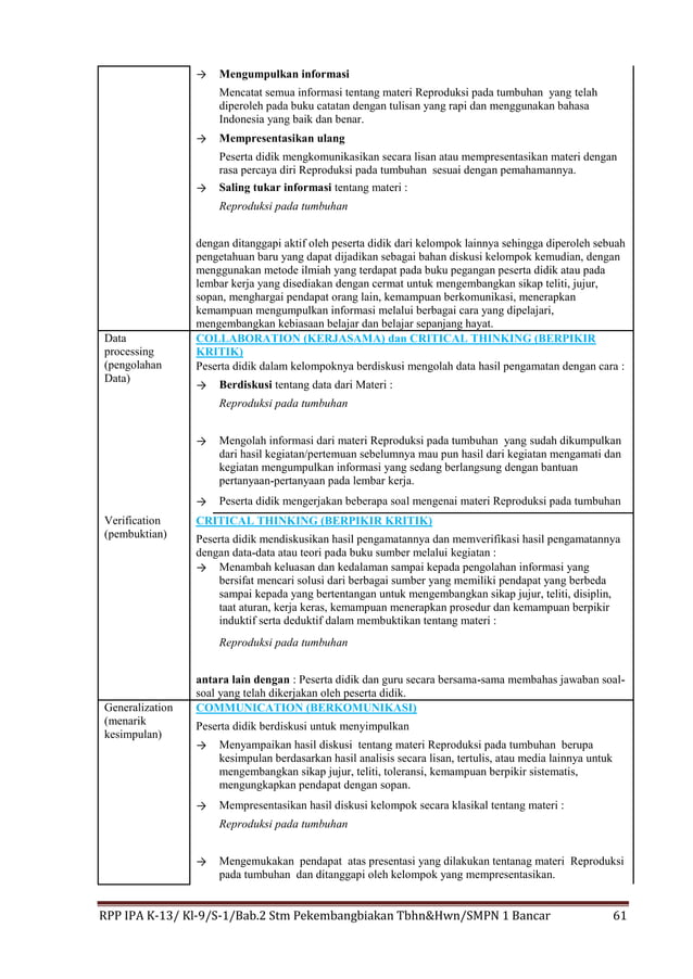 RPP IPA KELAS 9 Bab.2. Sistem Perkembangbiakan Tumbuhan dan Hewan | PDF