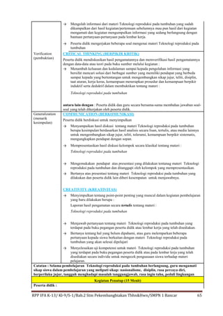 RPP IPA KELAS 9 Bab.2. Sistem Perkembangbiakan Tumbuhan dan Hewan | PDF