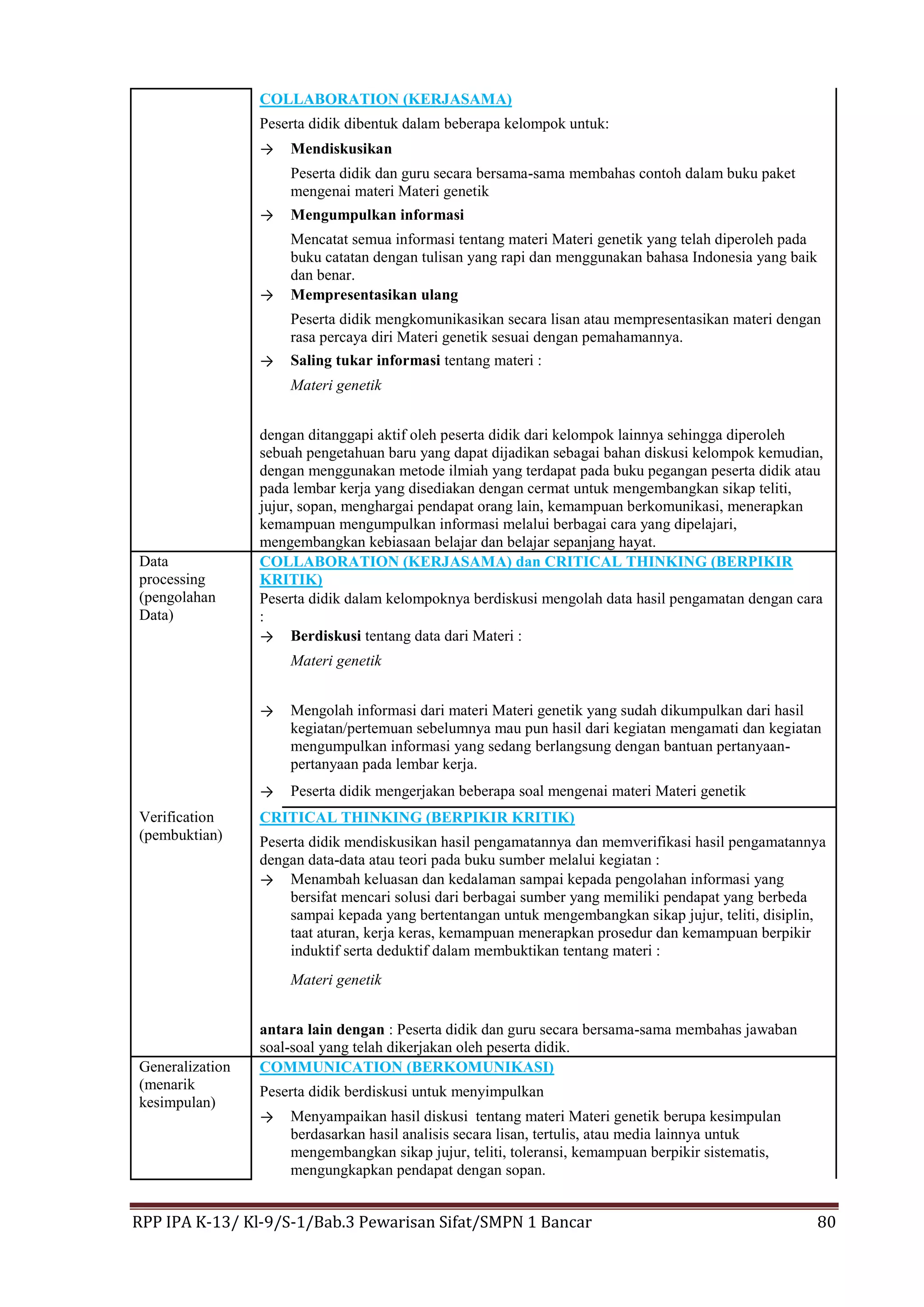 RPP IPA KELAS 9 SMP Bab 3.Pewarisan Sifat | PDF