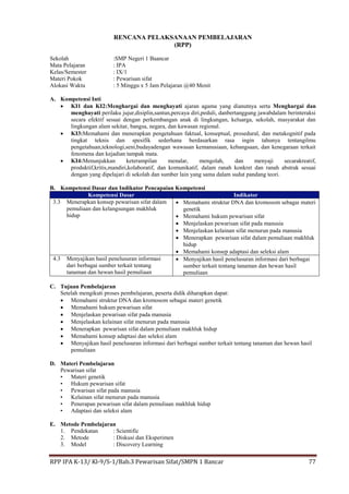 RPP IPA KELAS 9 SMP Bab 3.Pewarisan Sifat | PDF