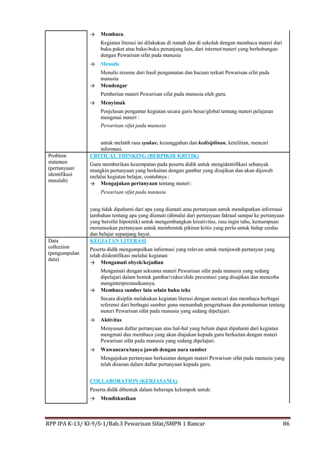 RPP IPA KELAS 9 SMP Bab 3.Pewarisan Sifat | PDF