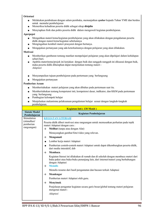 RPP IPA KELAS 9 SMP Bab 3.Pewarisan Sifat | PDF
