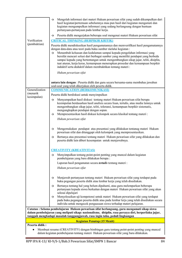 RPP IPA KELAS 9 SMP Bab 3.Pewarisan Sifat | PDF