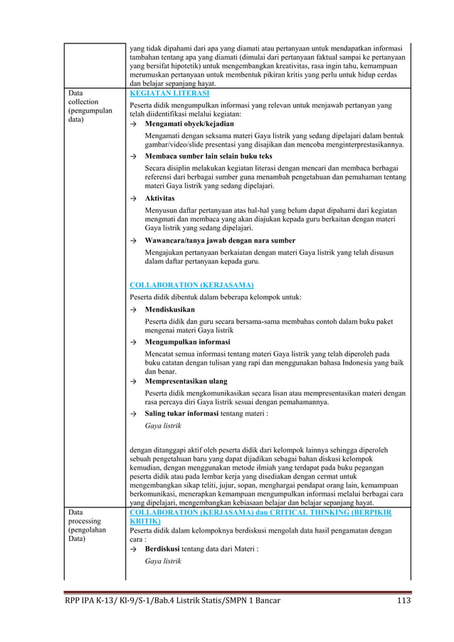 RPP IPA KELAS 9 SMP Bab 4. Listrik Statis | PDF