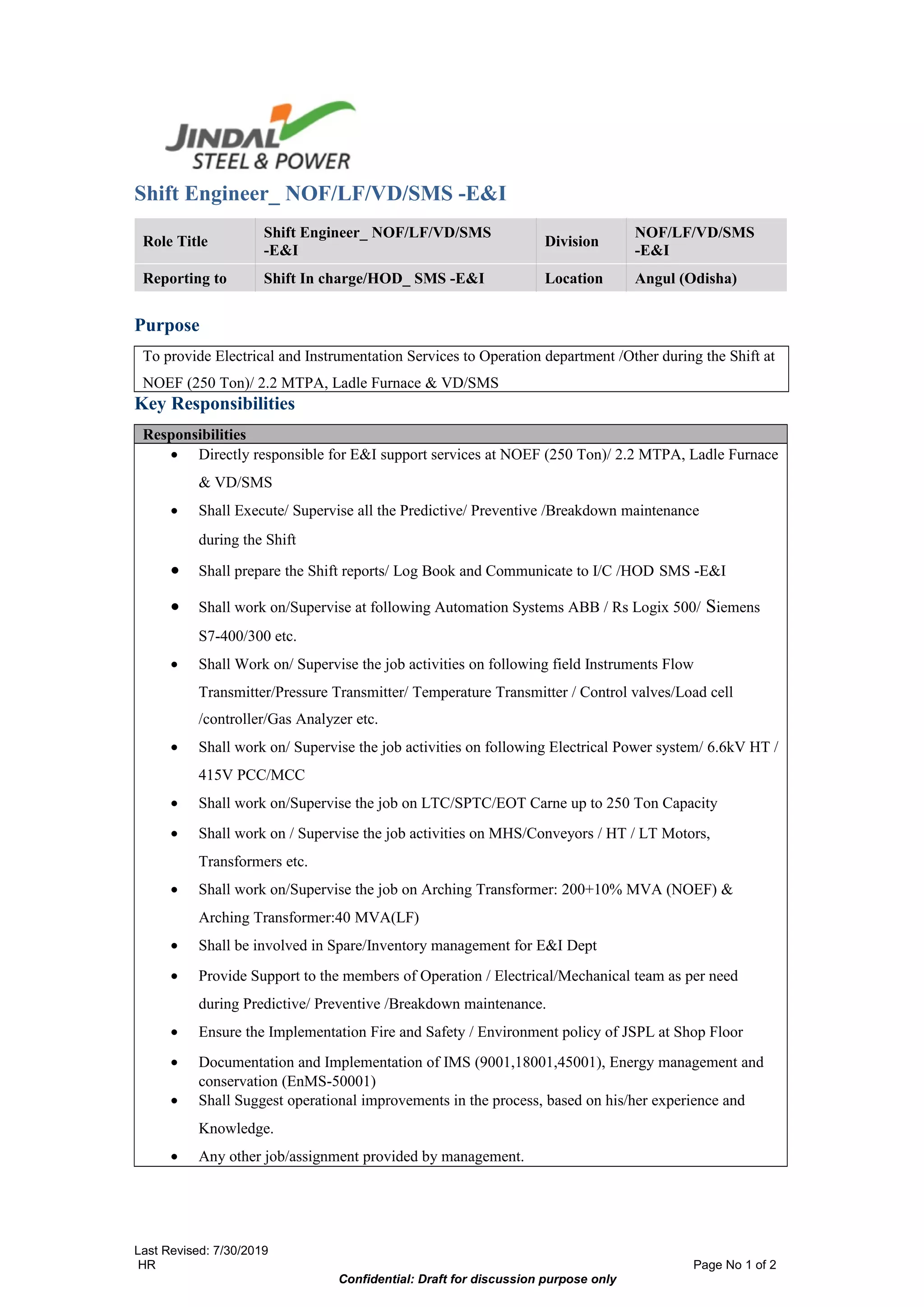 14. shift engineer noef lf_vd sms-e&i | PDF