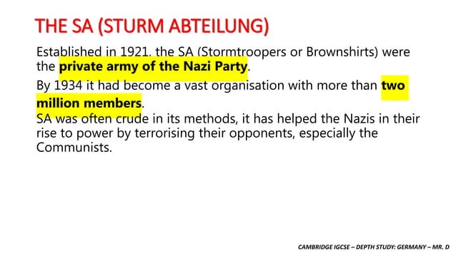 HISTORY IGCSE CONTENT - 20TH CENTURY OPTION - DEPTH STUDY GERMANY ...