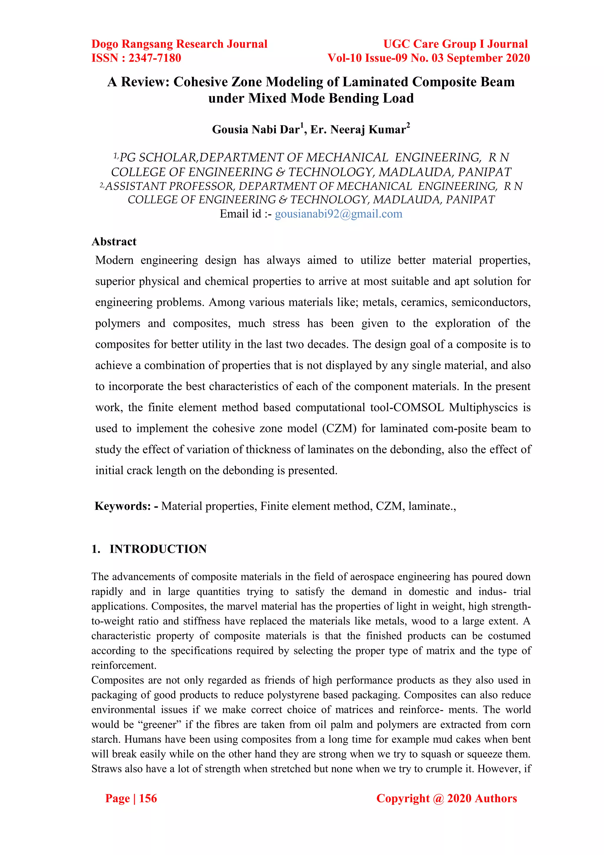 14 A Review Cohesive Zone Modeling Of Laminated Composite Beam Pdf Physics Science