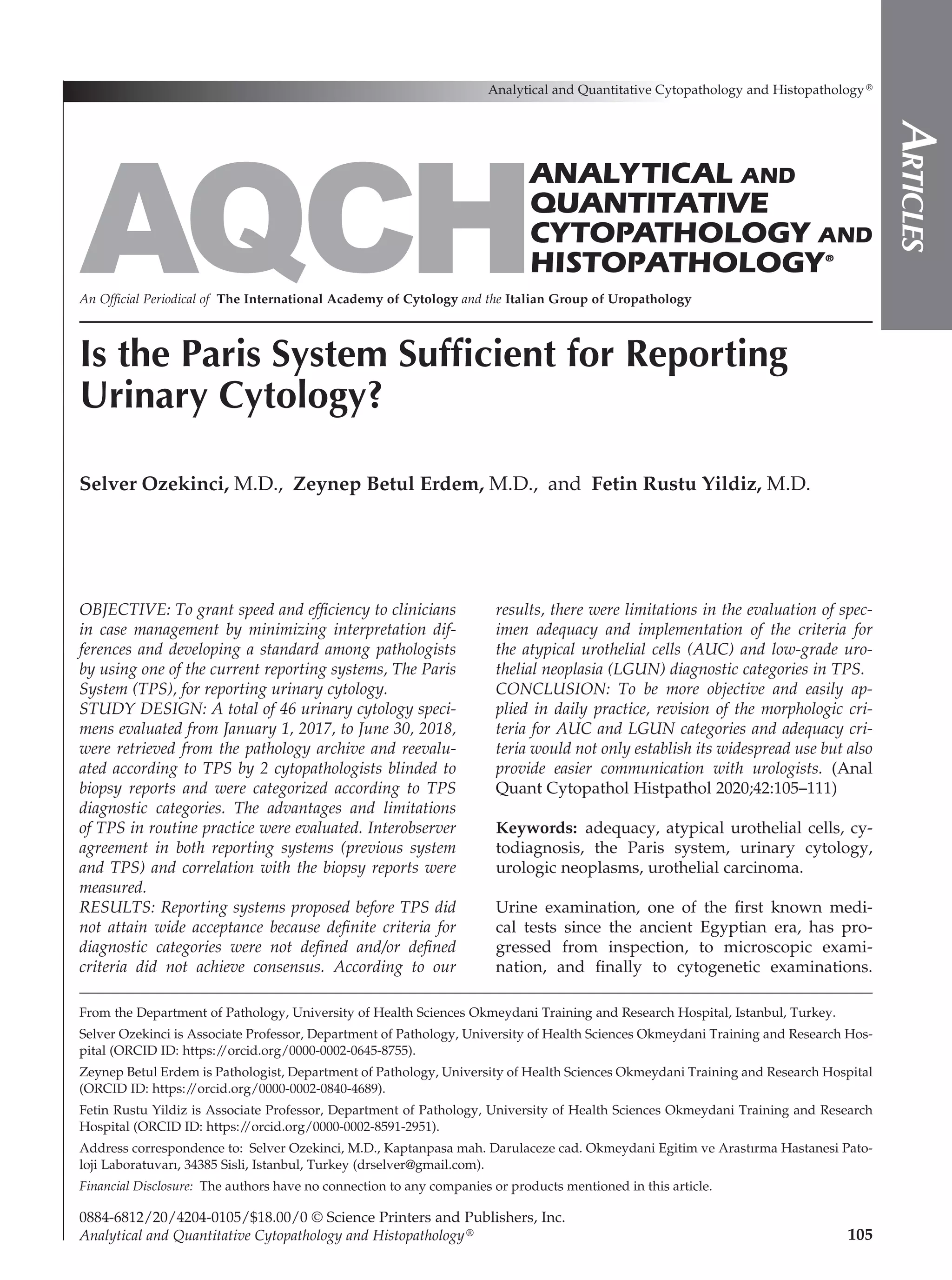 Is the Paris System Sufficient for Reporting Urinary Cytology? | PDF