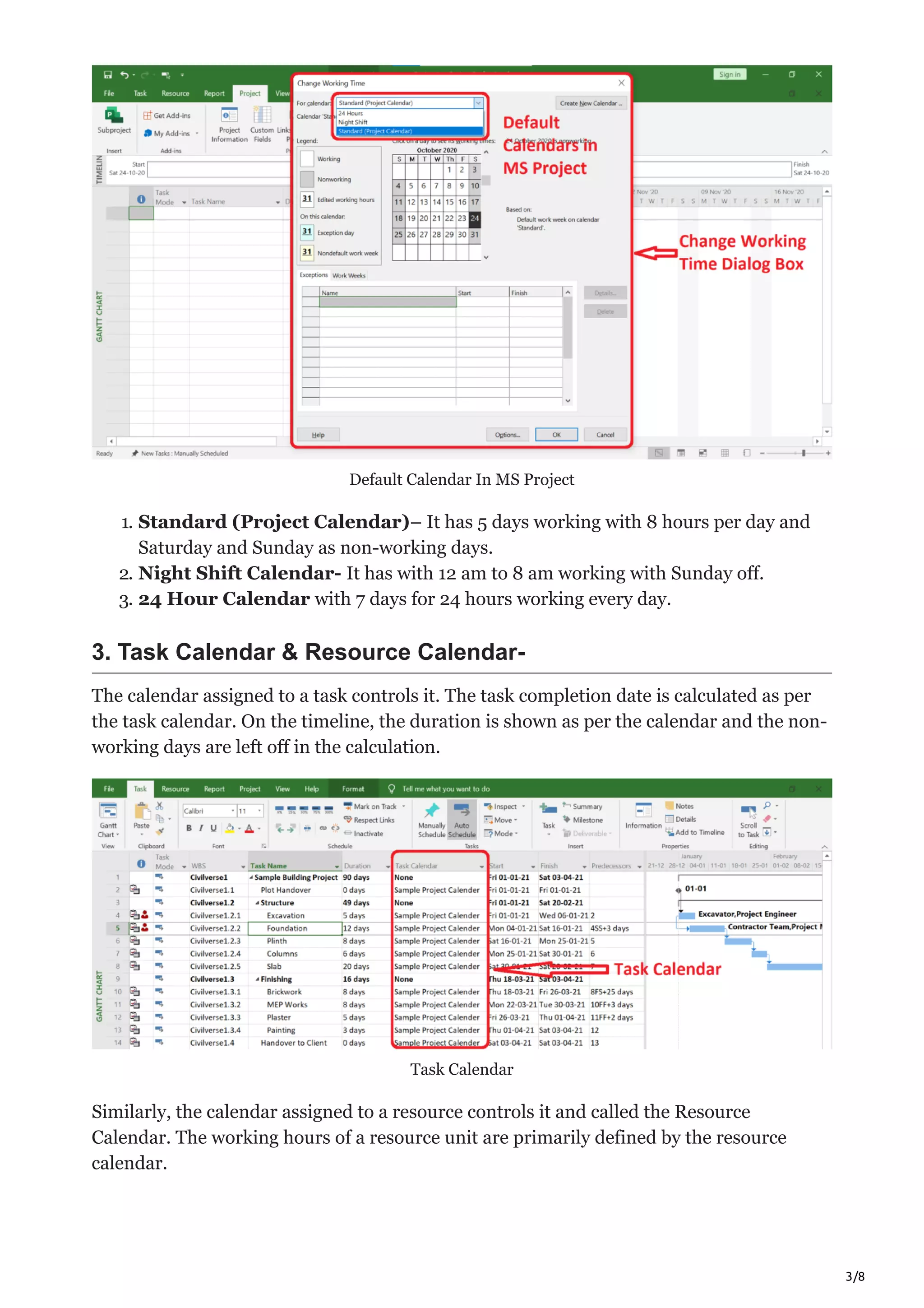 How to change working days and time in MS Project? | PDF
