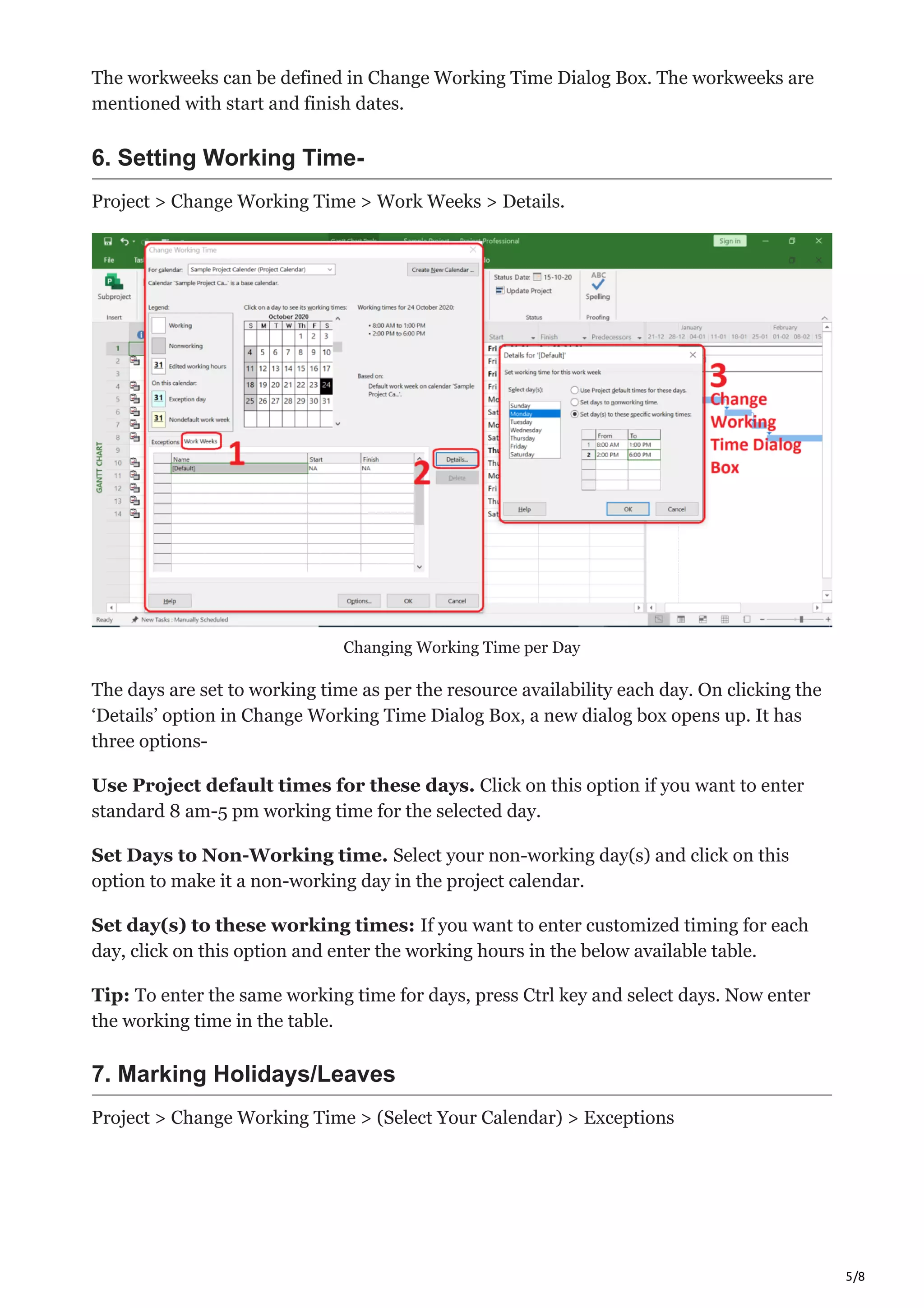 How to change working days and time in MS Project? | PDF