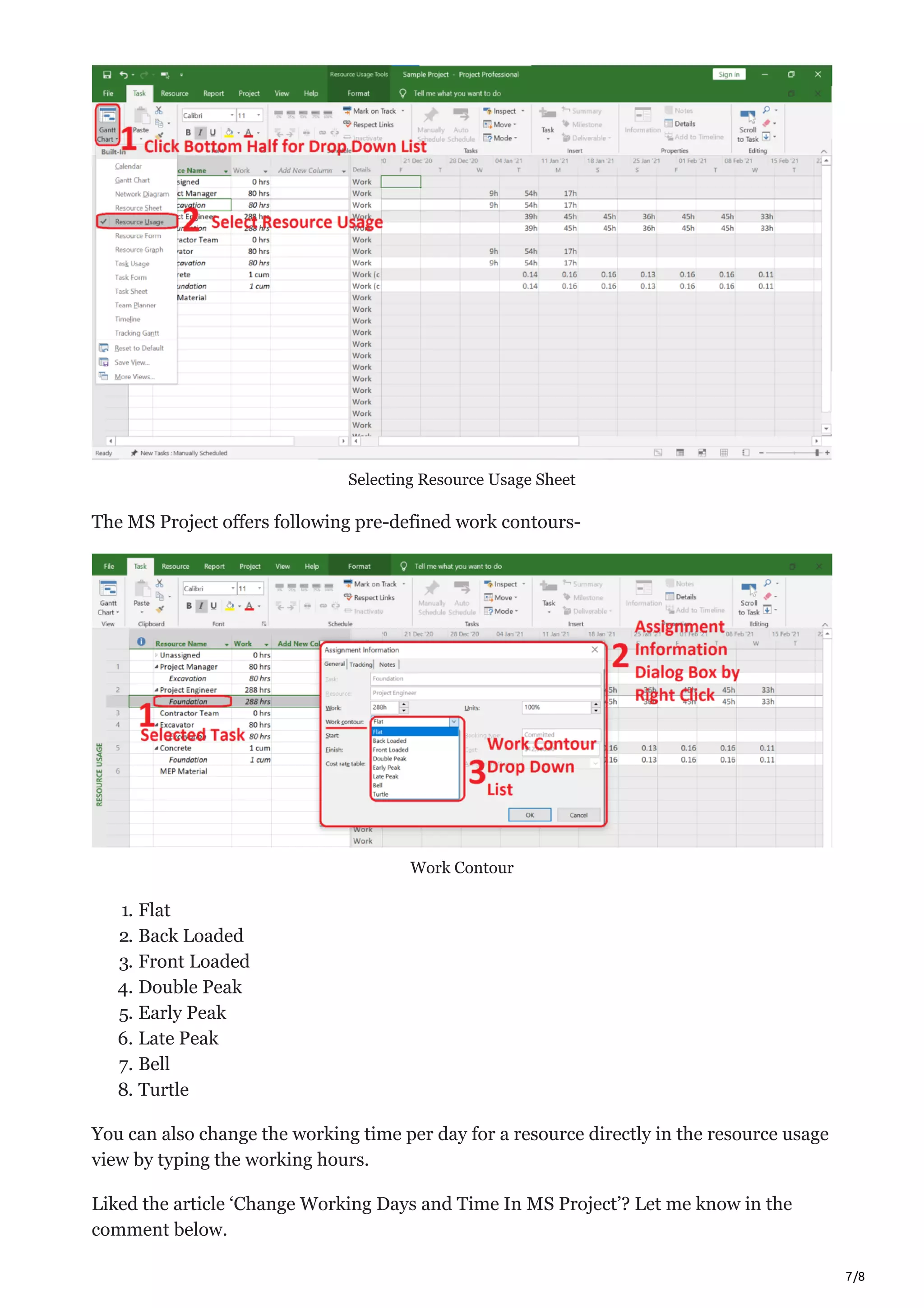 How to change working days and time in MS Project? | PDF
