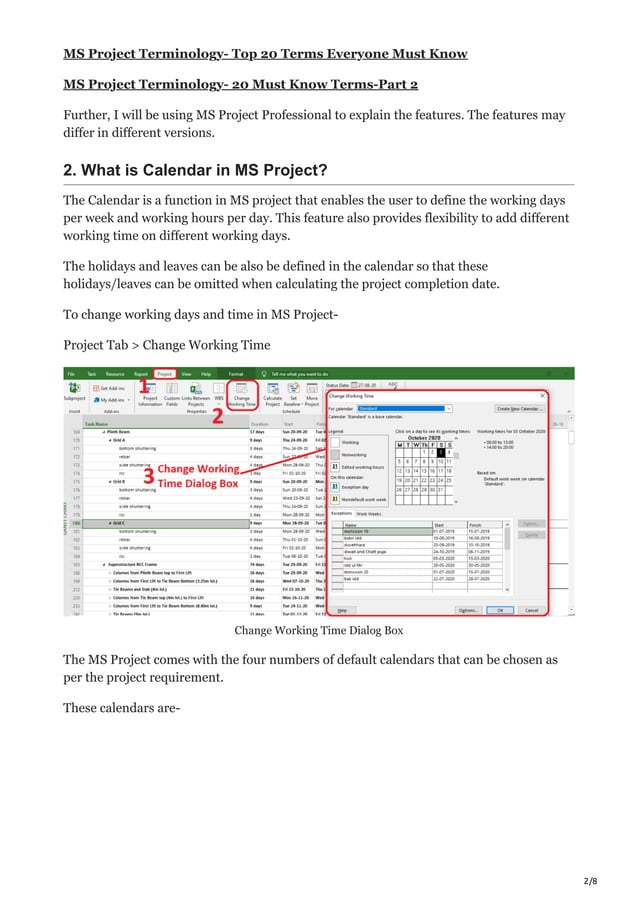How to change working days and time in MS Project? | PDF