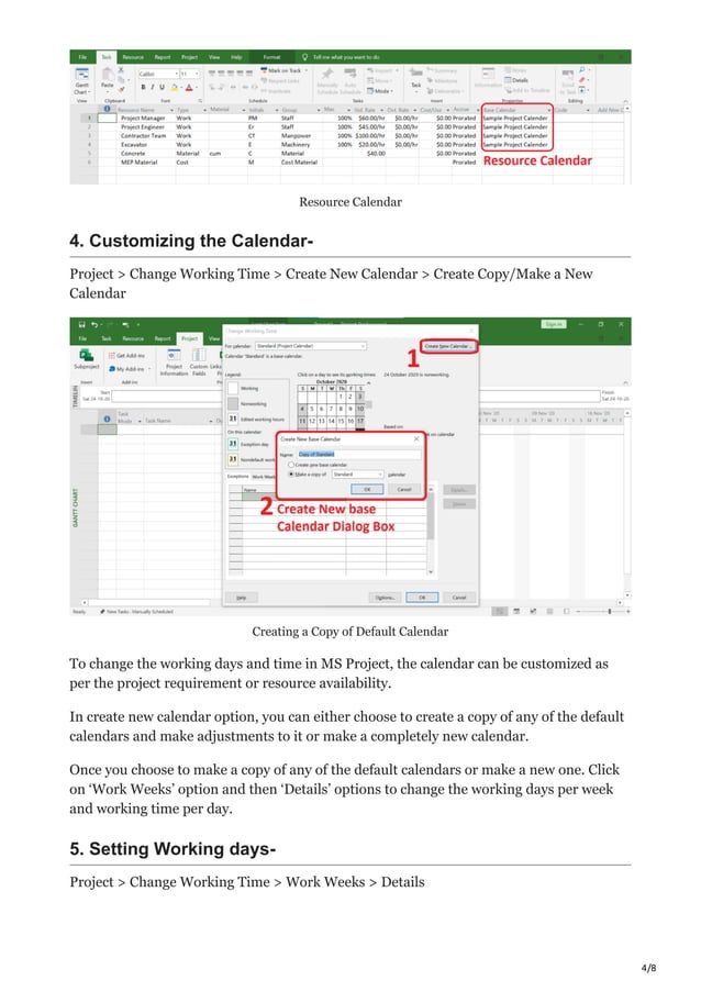 How to change working days and time in MS Project? | PDF
