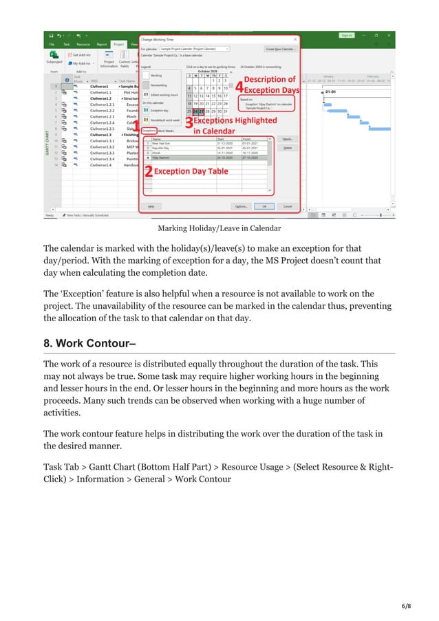 How to change working days and time in MS Project? | PDF