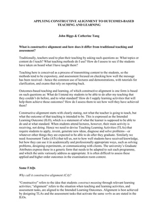 PPLYING CONSTRUCTIVE ALIGNMENT TO OUTCOMES-BASED TEACHING AND LEARNING ...