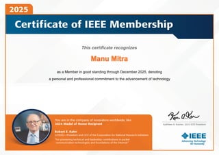 14. IEEE Member Certificate (2025) Manu M | PDF