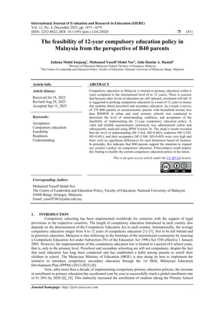 The feasibility of 12-year compulsory education policy in Malaysia from ...