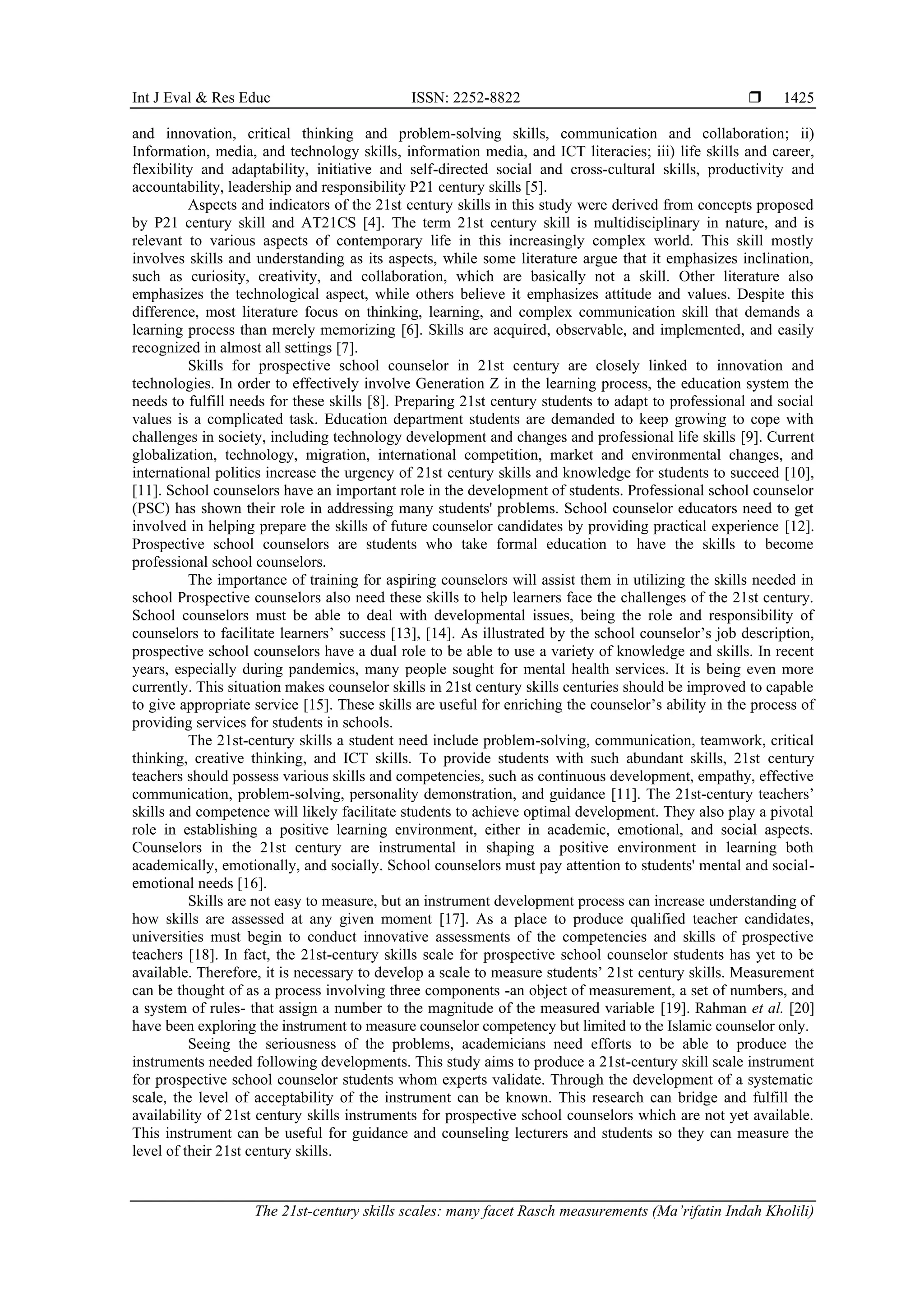 The 21st-century skills scales: many facet Rasch measurements | PDF