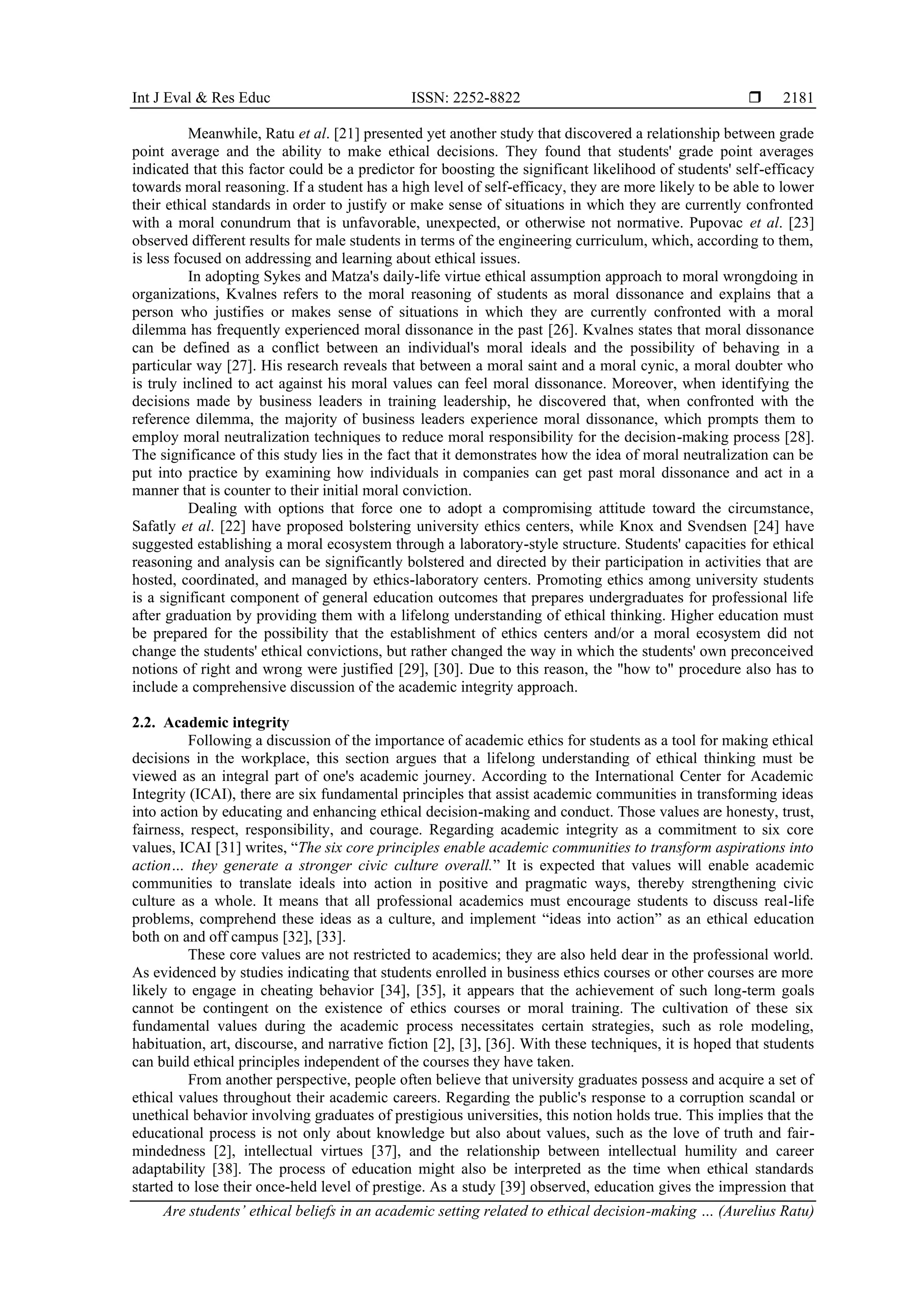 Are students’ ethical beliefs in an academic setting related to ethical ...