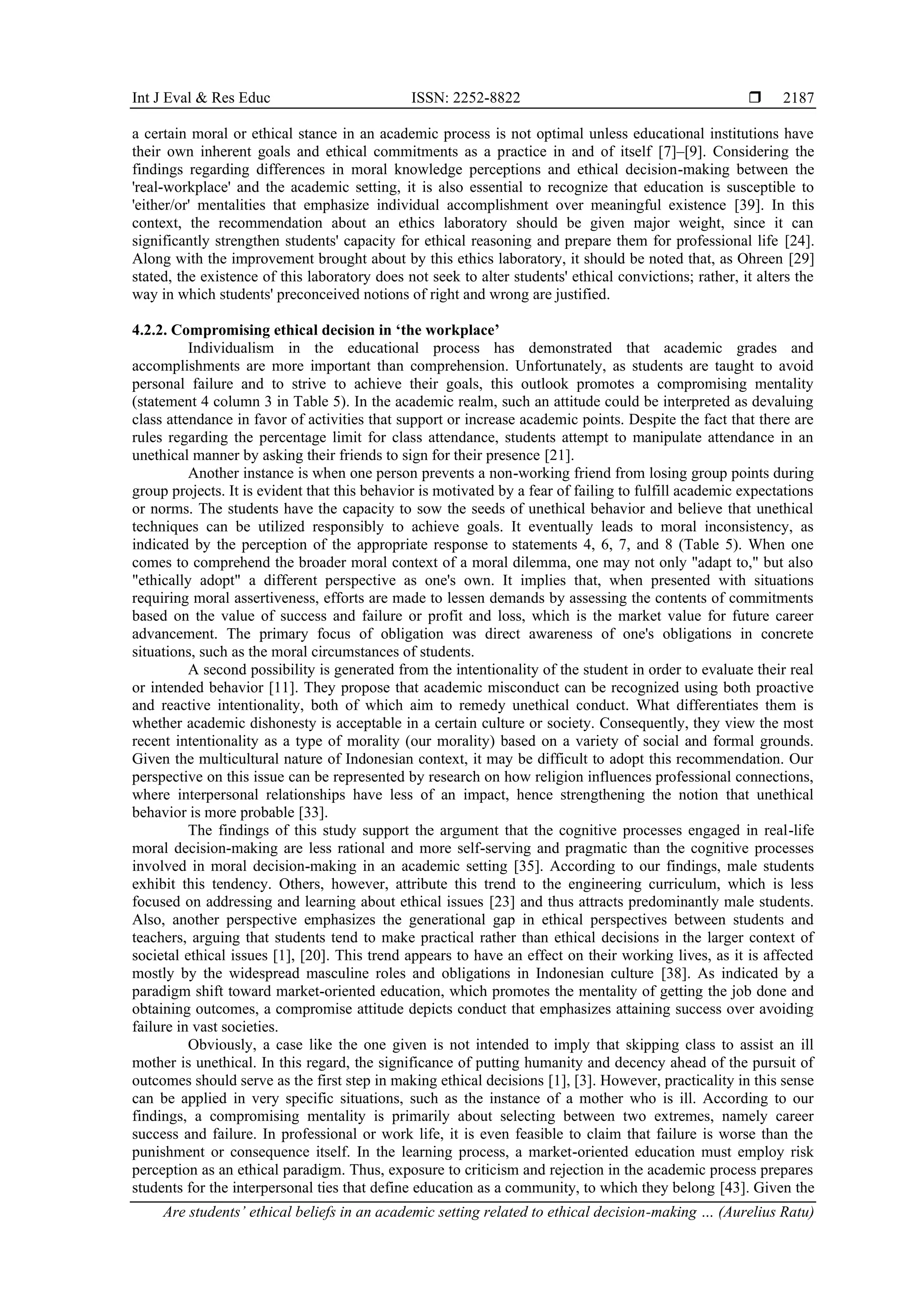 Are students’ ethical beliefs in an academic setting related to ethical decision-making in the ...