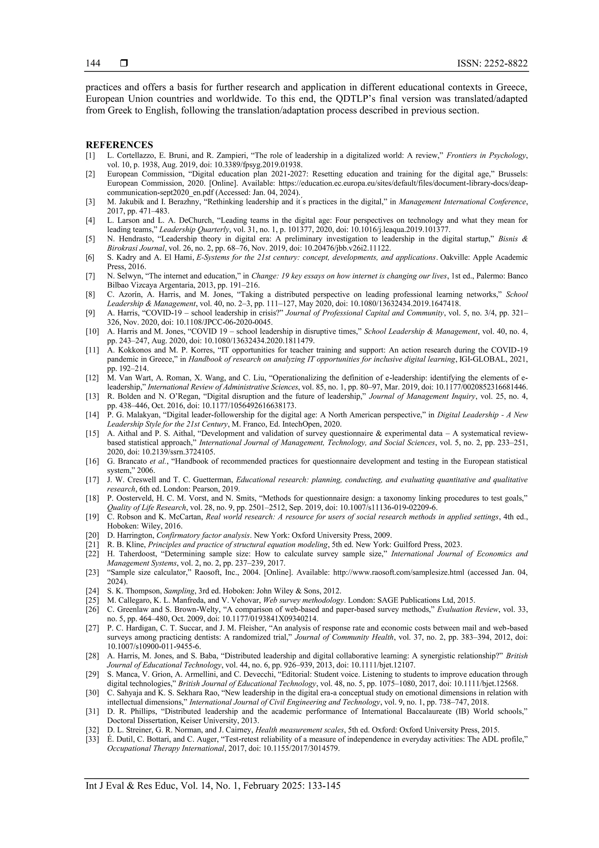 Questionnaire for digital technologies and leadership practices: the ...