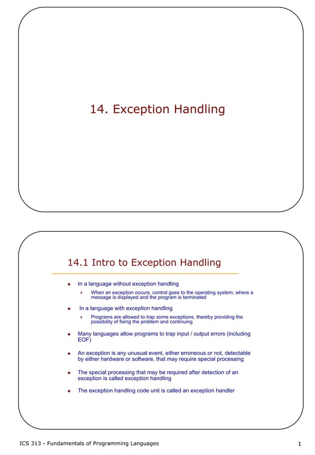 14 exception handling | PDF | Programming Languages | Computing