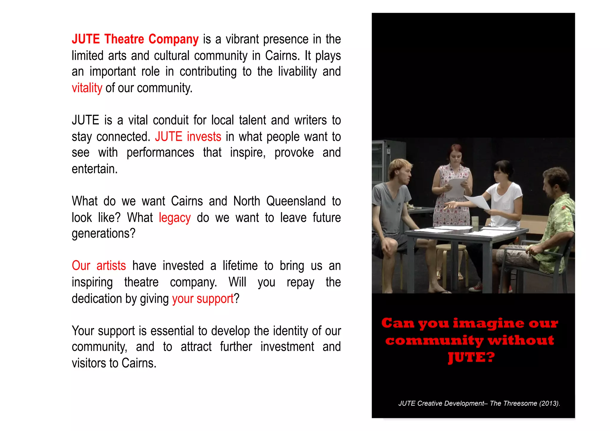 JUTE Theatre Company Case for Support Presentation | PDF | Theater ...
