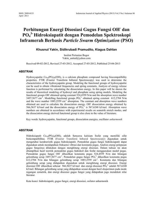Perhitungan Energi Disosiasi Gugus Fungsi OH- dan PO43- Hidroksiapatit ...