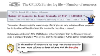 Improving the solution time of TIMES by playing with CPLEX/Barrier | PPT