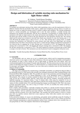 Design and fabrication of variable steering ratio mechanism for light ...