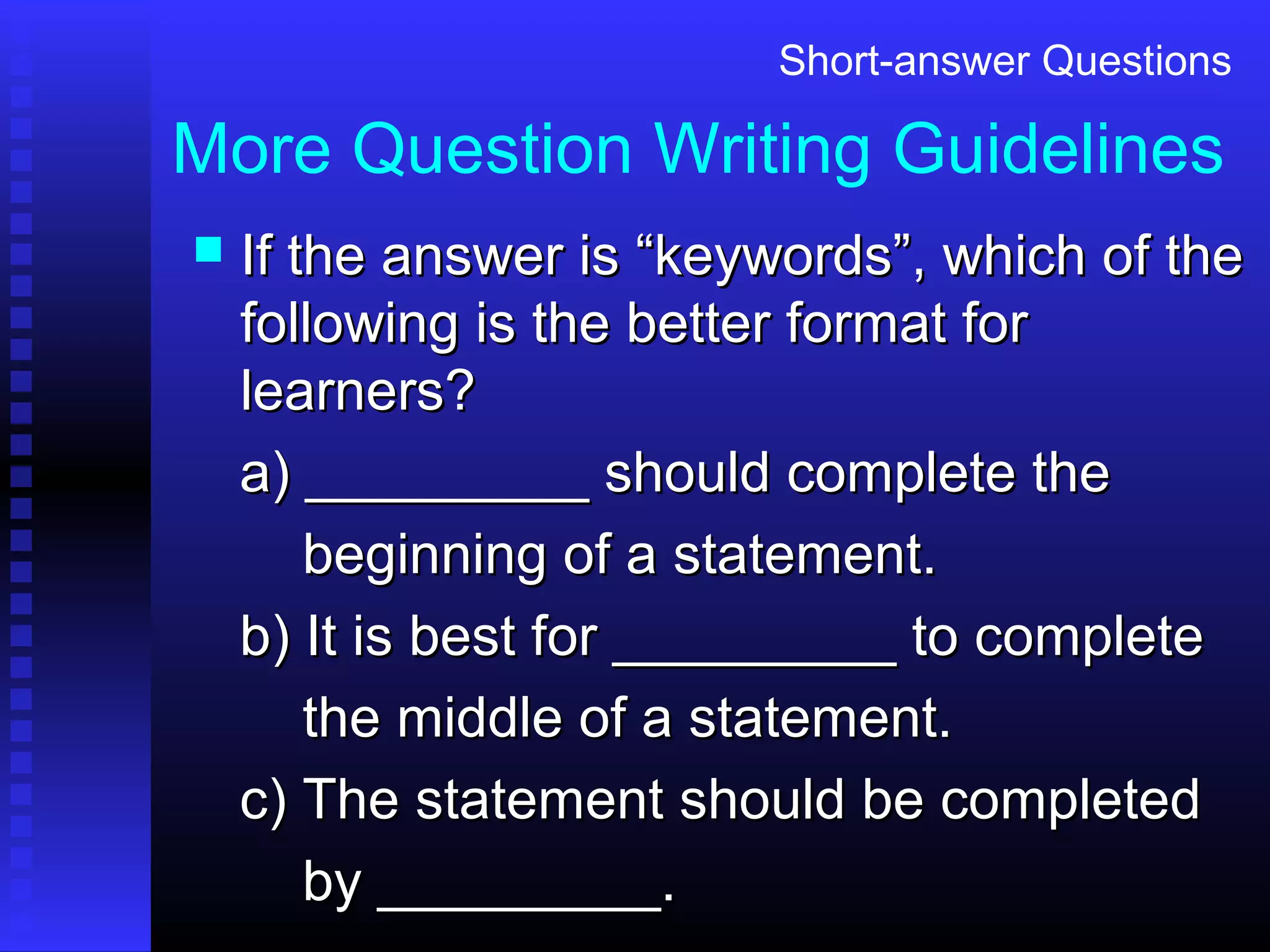Writing effective questions and tests | PPT