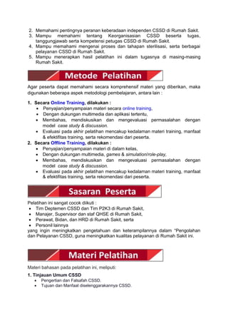 Silabus Pelatihan "Pengelolaan & Pelayanan CSSD (Central Sterile Supply ...