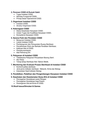 Silabus Pelatihan "Pengelolaan & Pelayanan CSSD (Central Sterile Supply ...