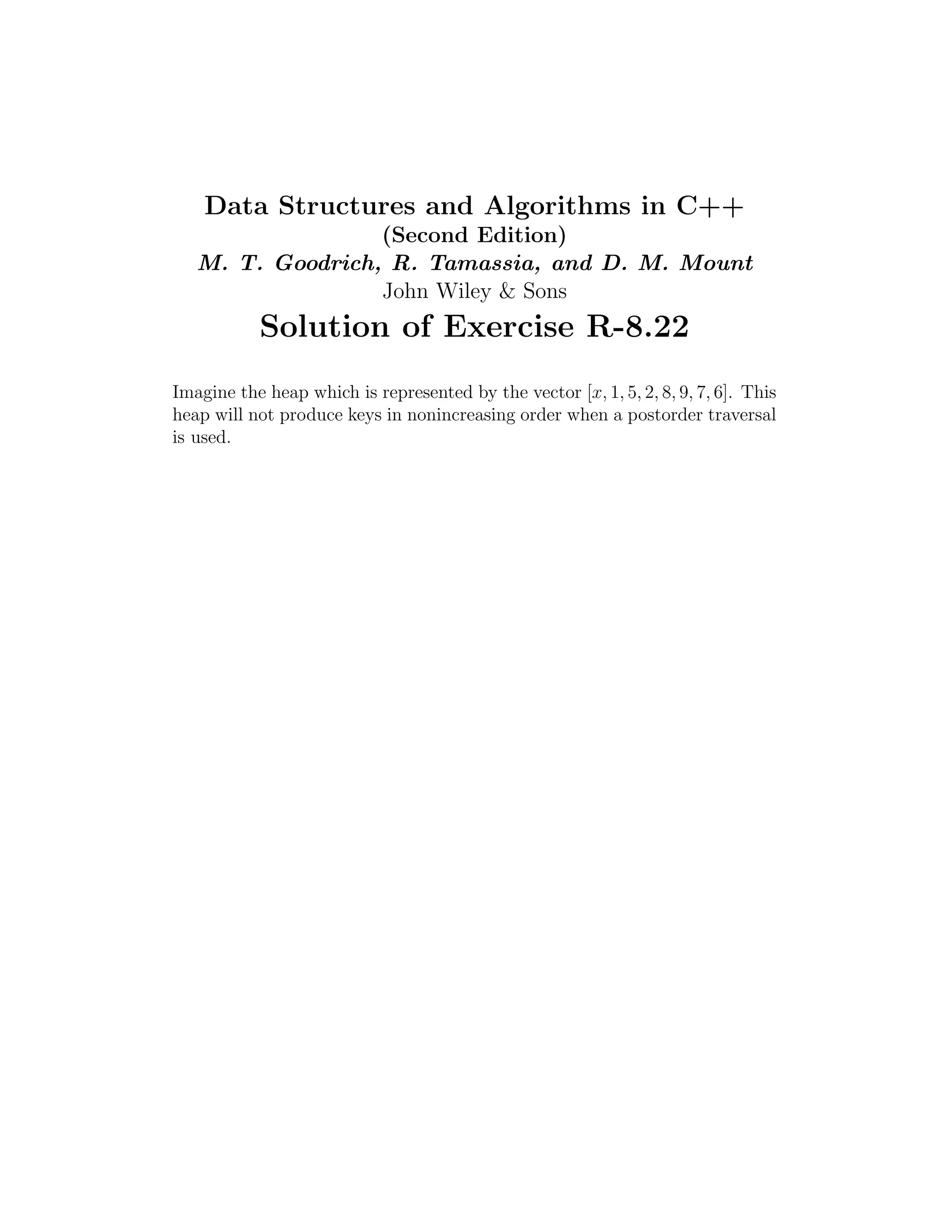 Data Structures and Algorithms in C++ 2nd Edition Goodrich Solutions ...