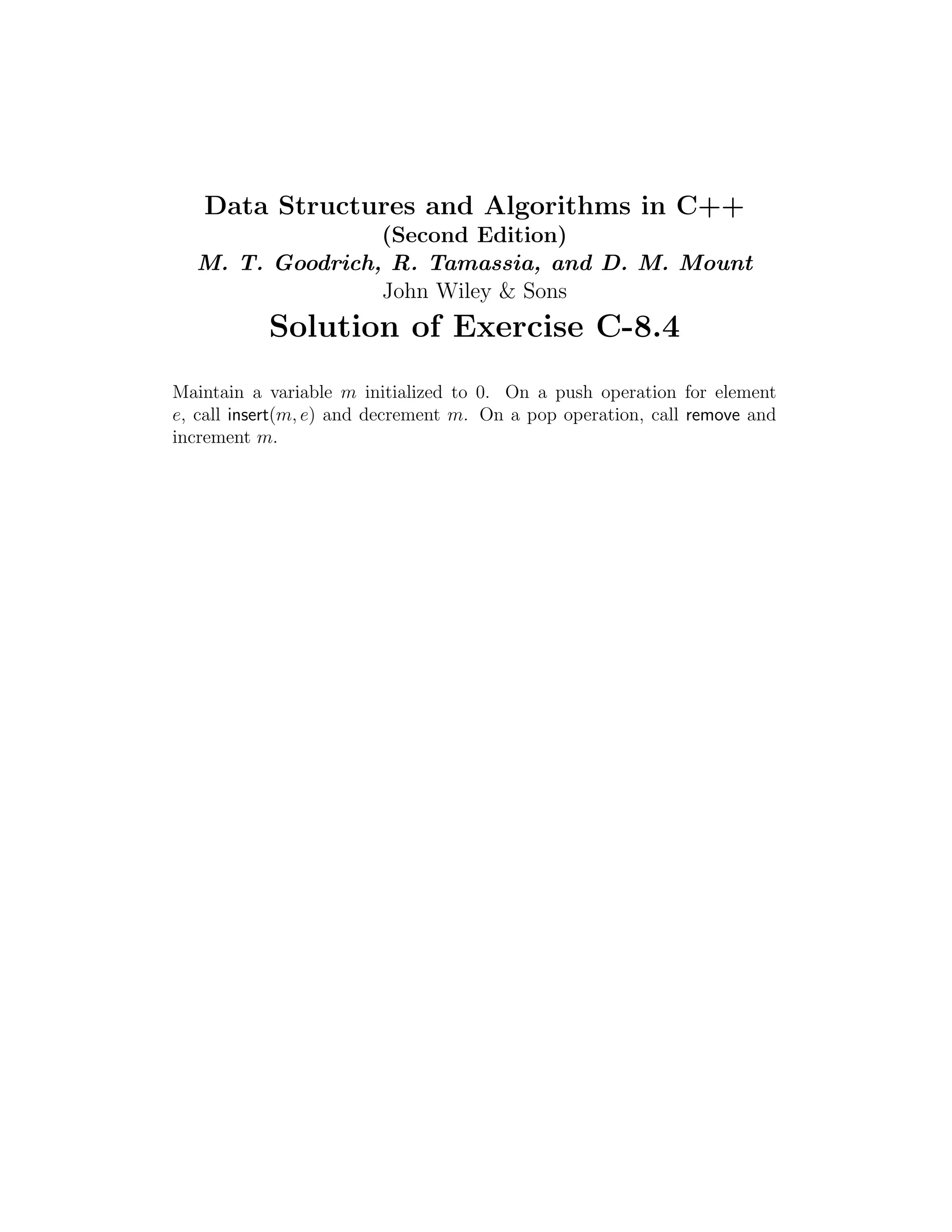 Data Structures and Algorithms in C++ 2nd Edition Goodrich Solutions Manual | PDF