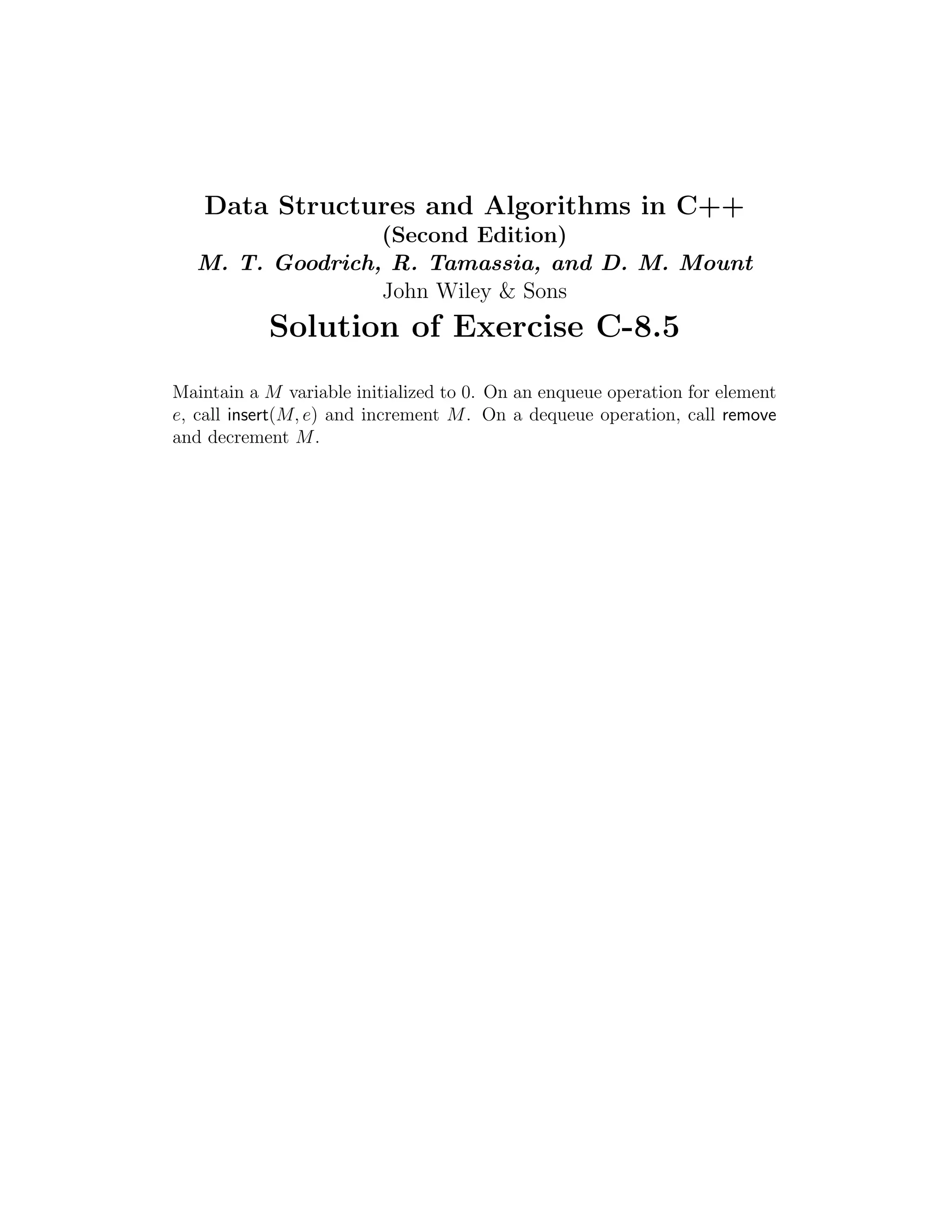 Data Structures and Algorithms in C++ 2nd Edition Goodrich Solutions ...