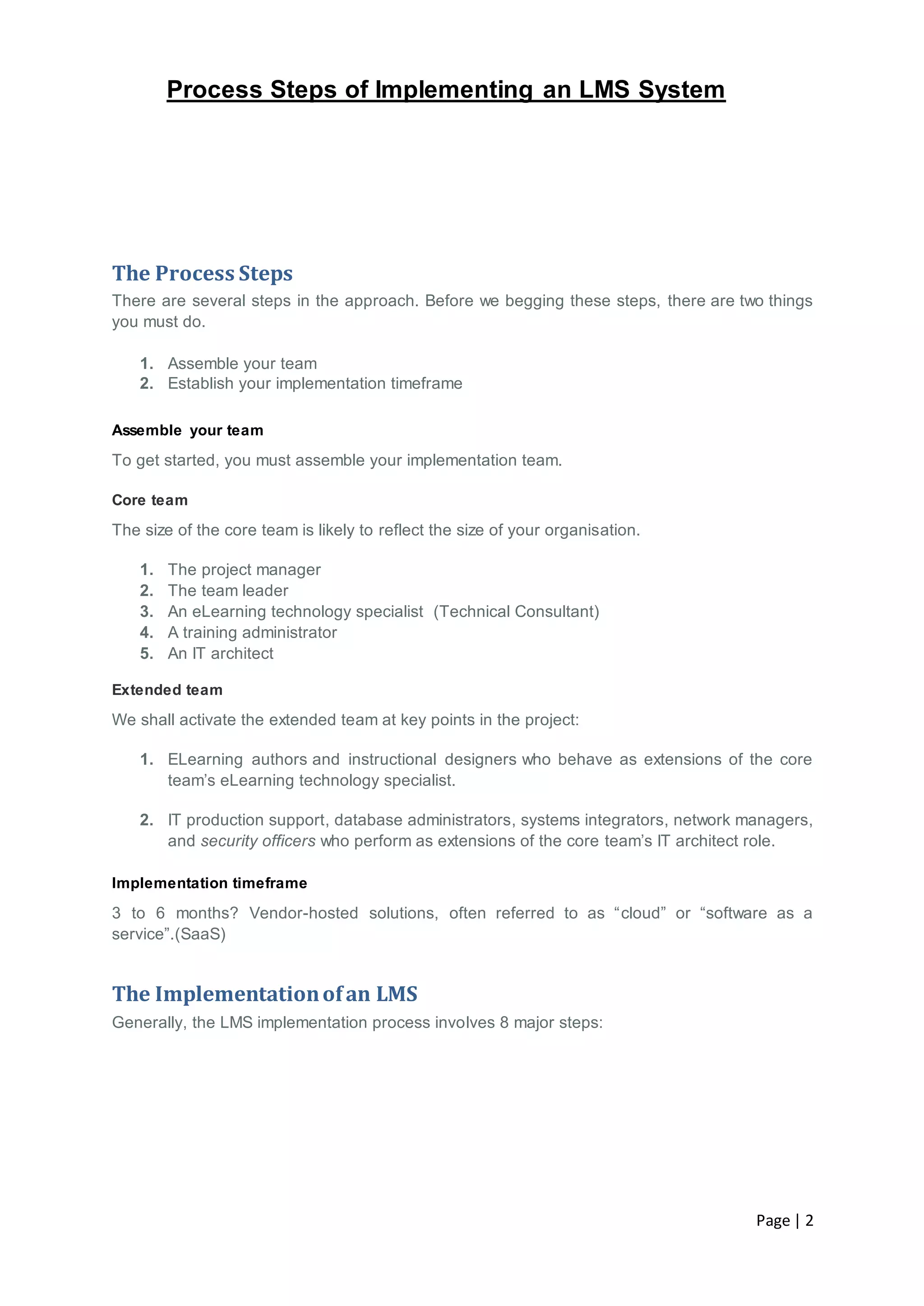 The process steps of an LMS systems | DOCX