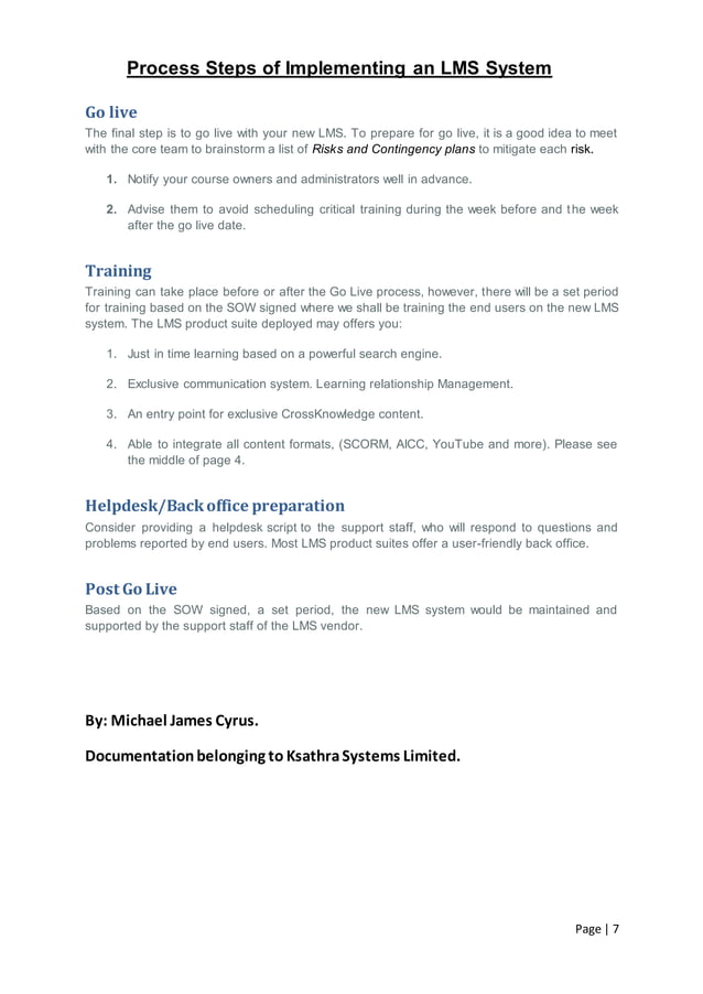 The process steps of an LMS systems | DOCX