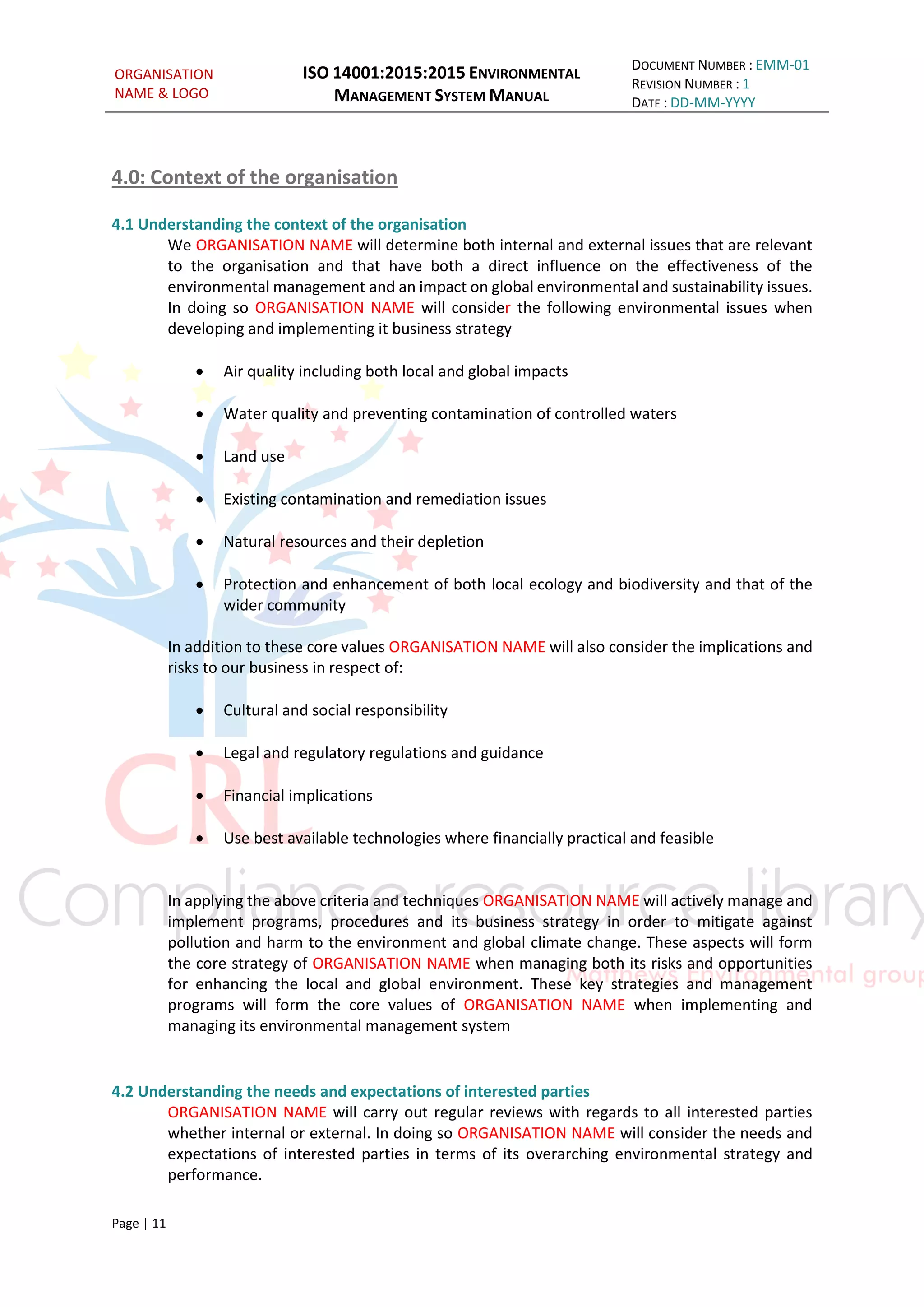ISO 14001:2015 managment system manual sample | PDF