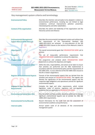 ISO 14001:2015 managment system manual sample | PDF