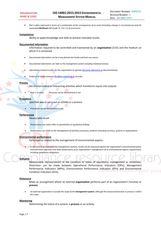 ISO 14001:2015 managment system manual sample | PDF