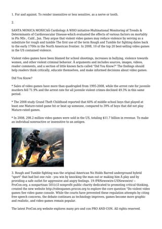 Do Violent Video Games Contribute to Youth Violence? Pros and Cons and ...