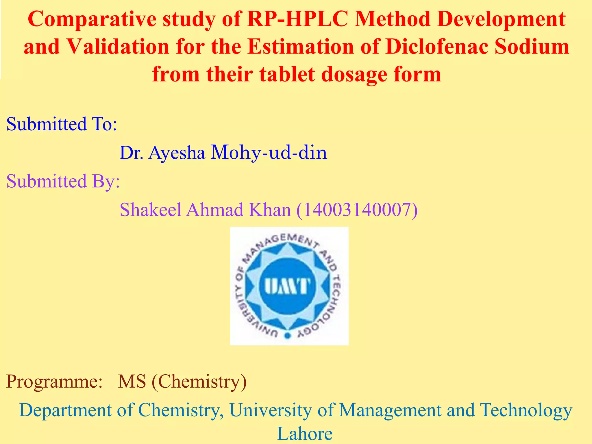 Rp Hplc Method Development And Validation For The Estimation Of Diclofenac Sodium Ppt