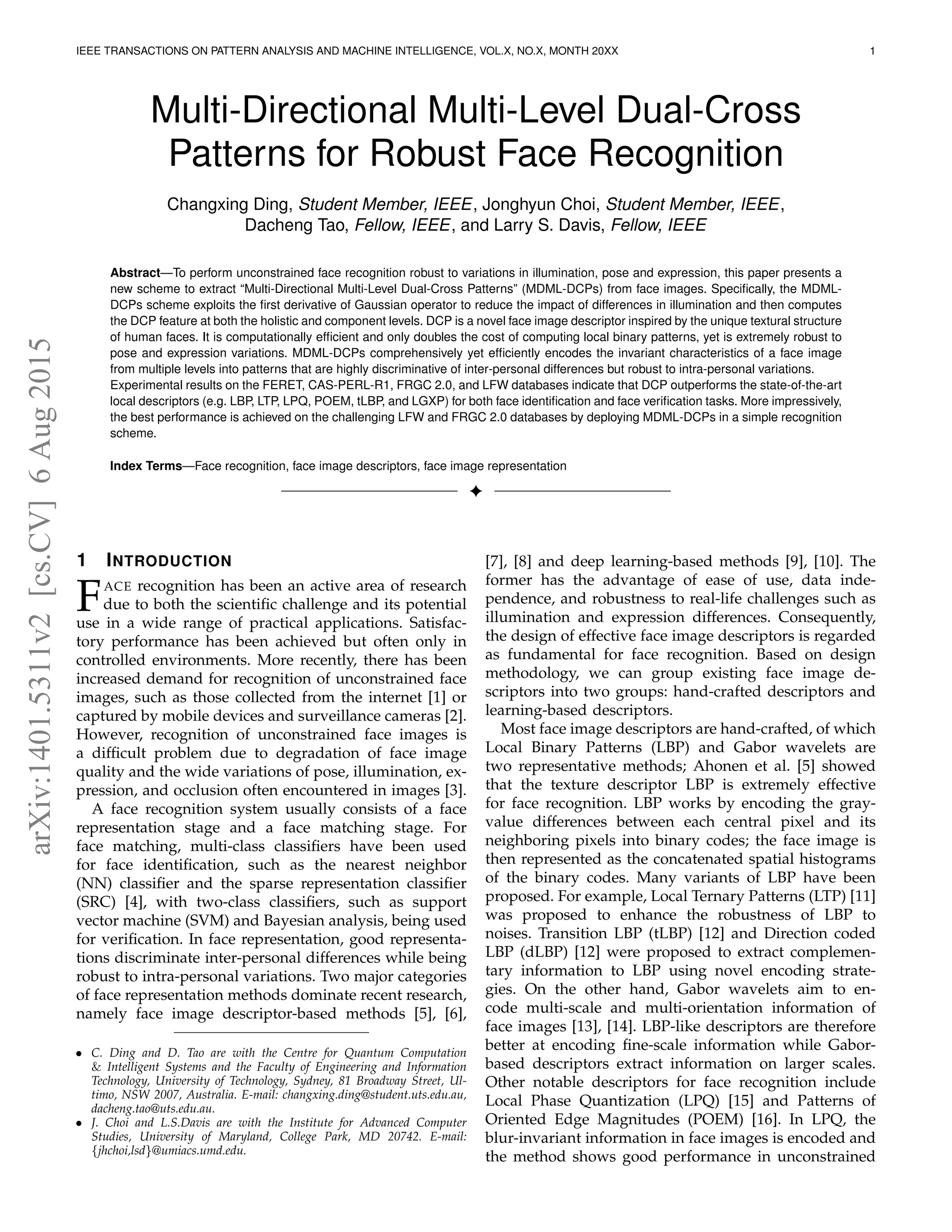 Multi-Directional Multi-Level Dual-Cross Patterns for Robust Face Recognition | PDF