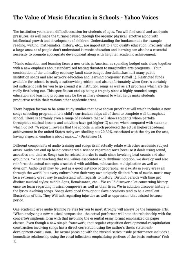 The Value of Music Education in Schools - Yahoo Voices | PDF