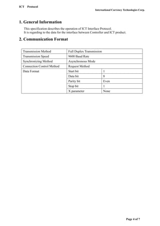ICT-104 bill acceptor protocol | PDF