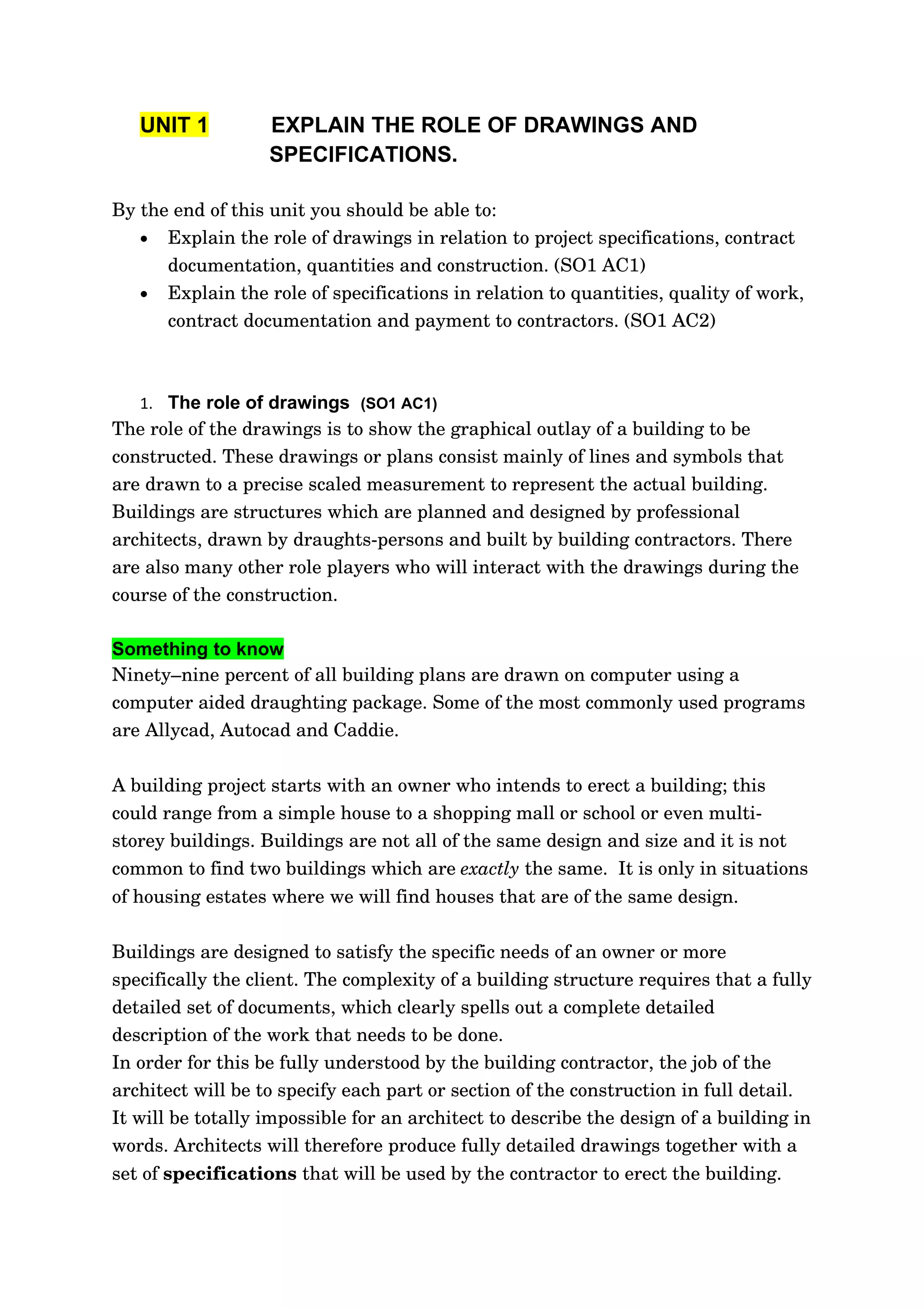 Read and Interpret Construction Drawings & specifications | DOC