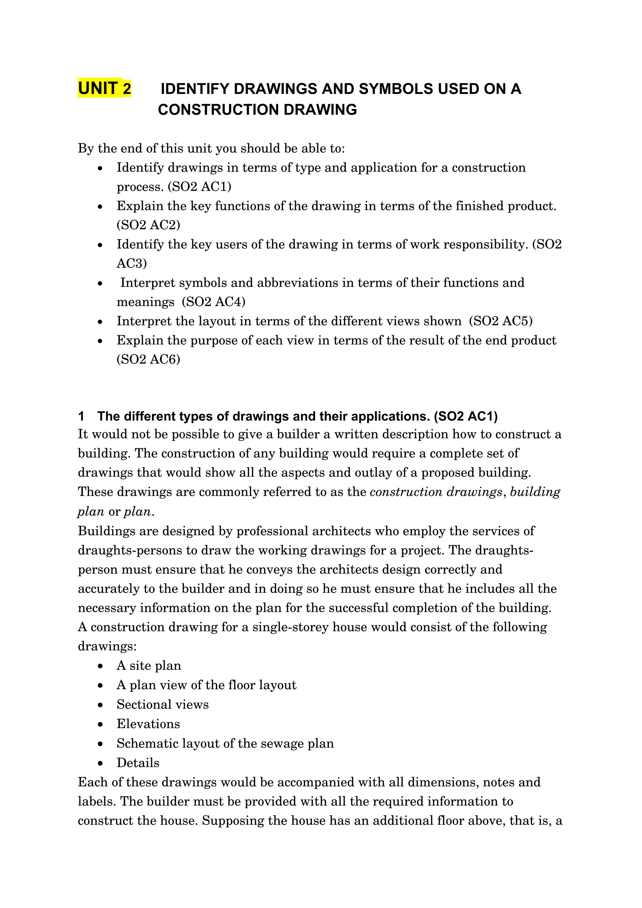 Read and Interpret Construction Drawings & specifications | DOC